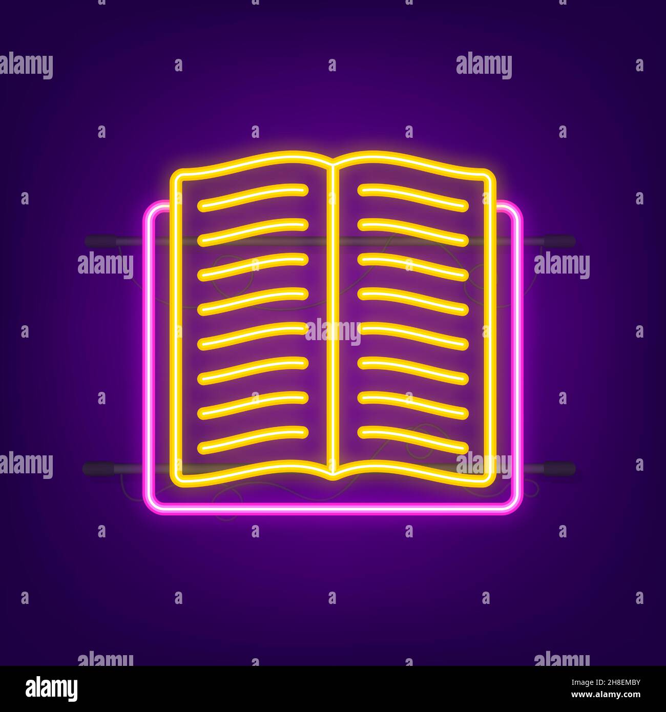 Neon books signs. Night bright advertisement. literature and library ...