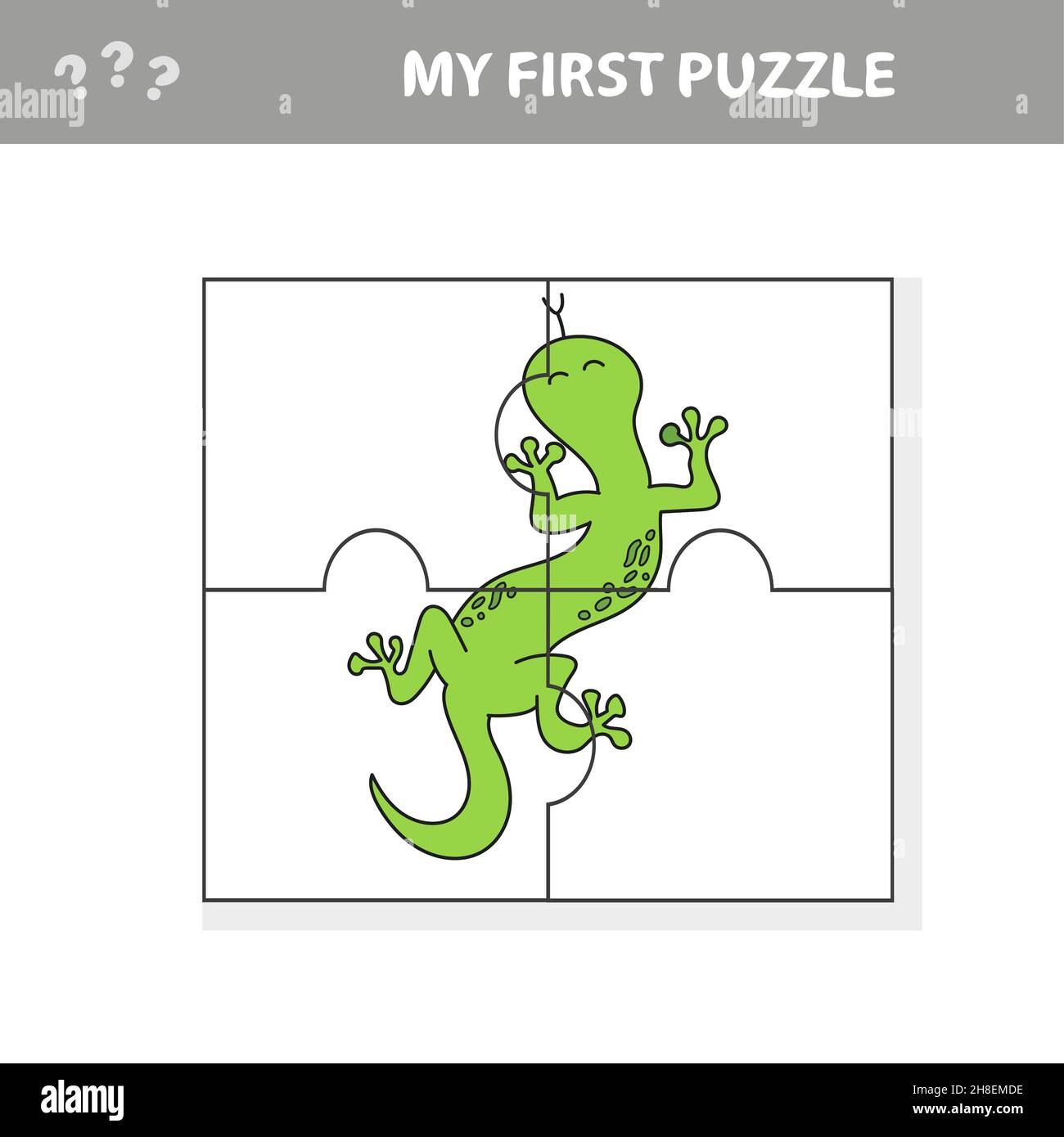 Cute puzzle game. Vector illustration of puzzle game with happy cartoon ...