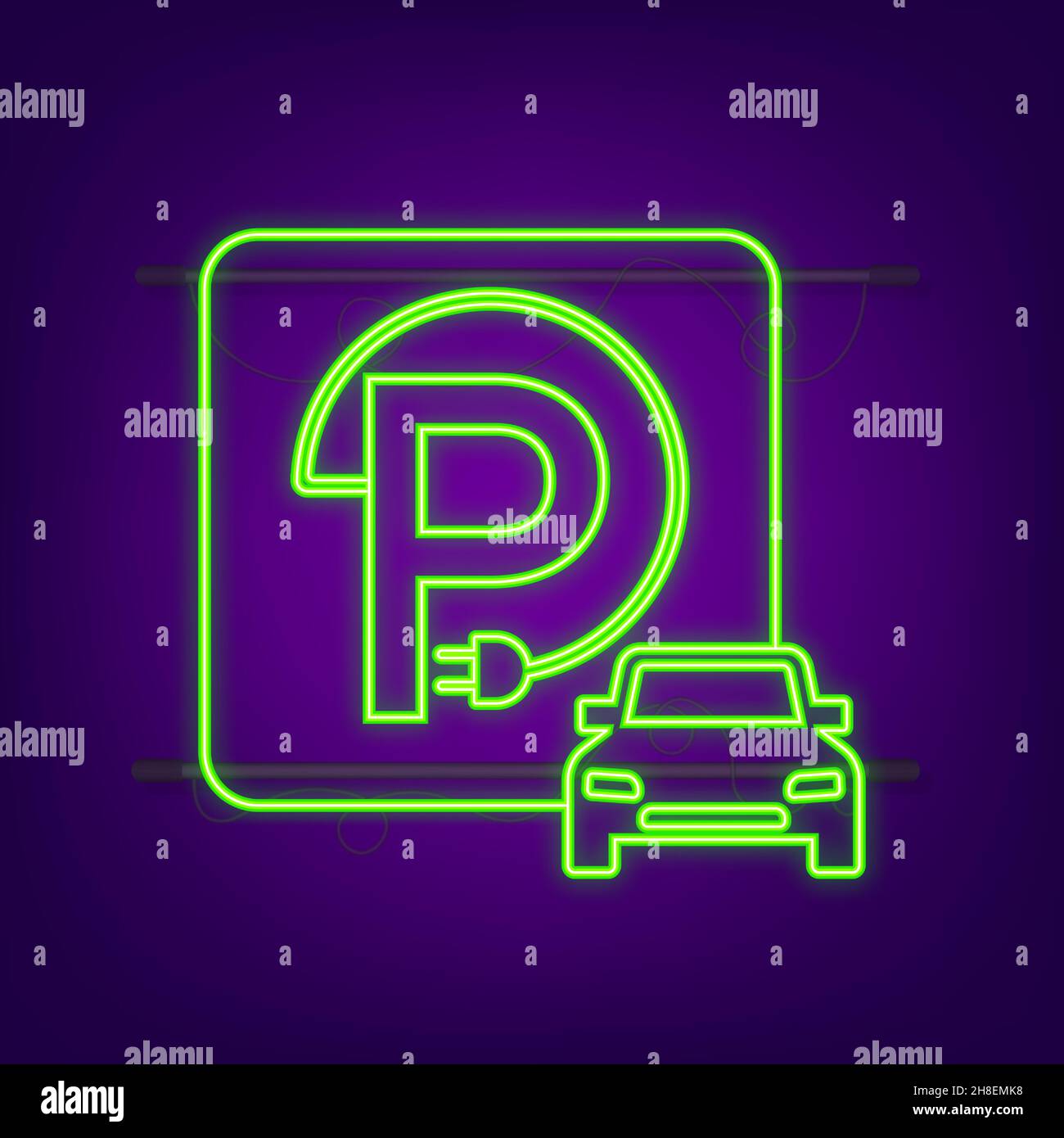 Electric vehicle charging station icon. Ev charge. Electric car. Neon ...