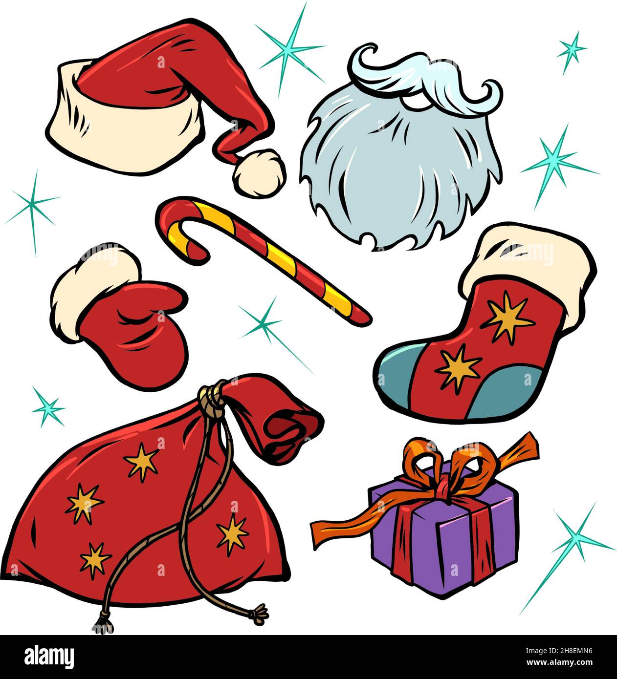 Santa Claus clothing set of items, collection. Christmas and New Year ...