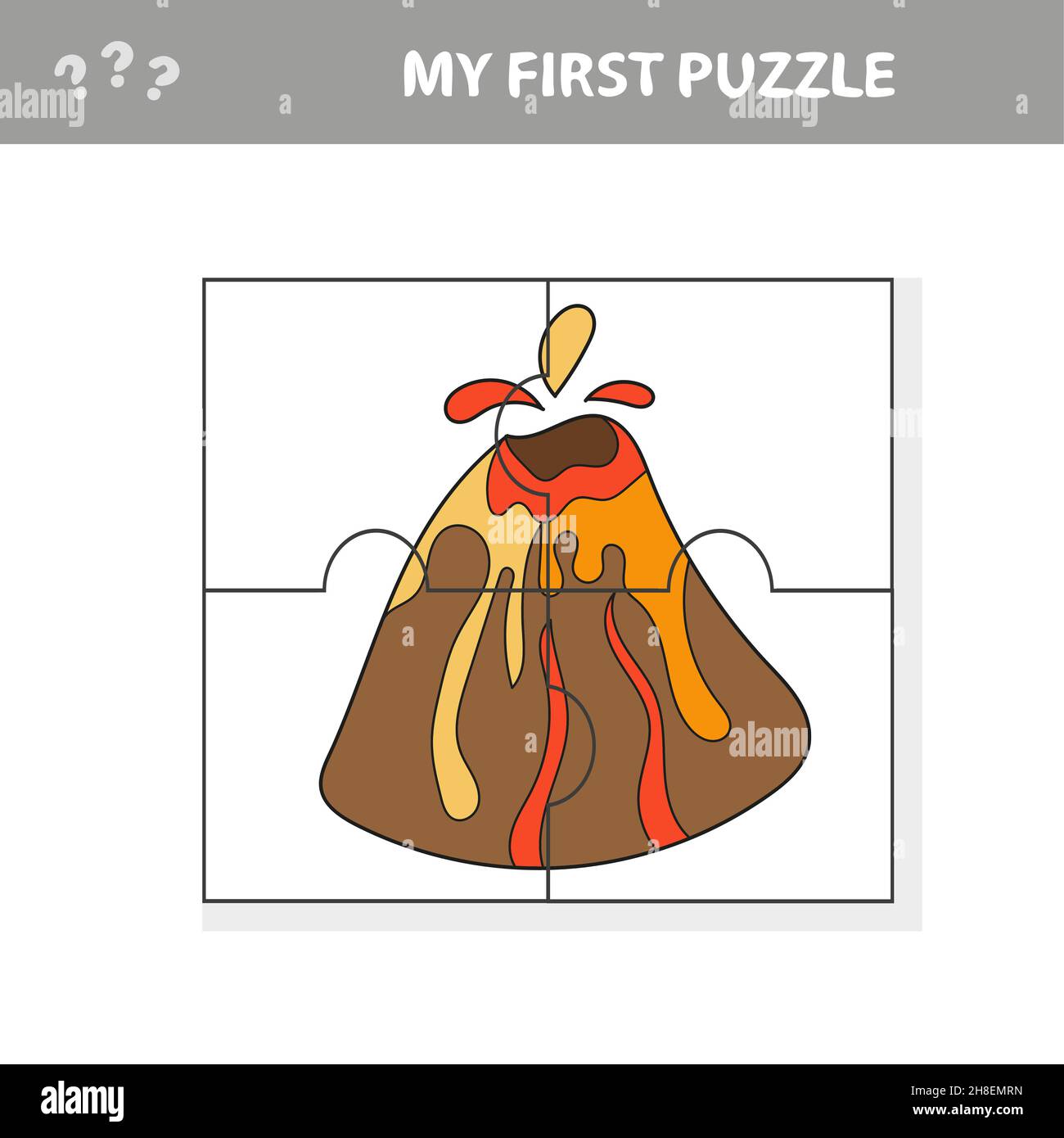 Vector illustration educational kid game with cute cartoon volcano for ...