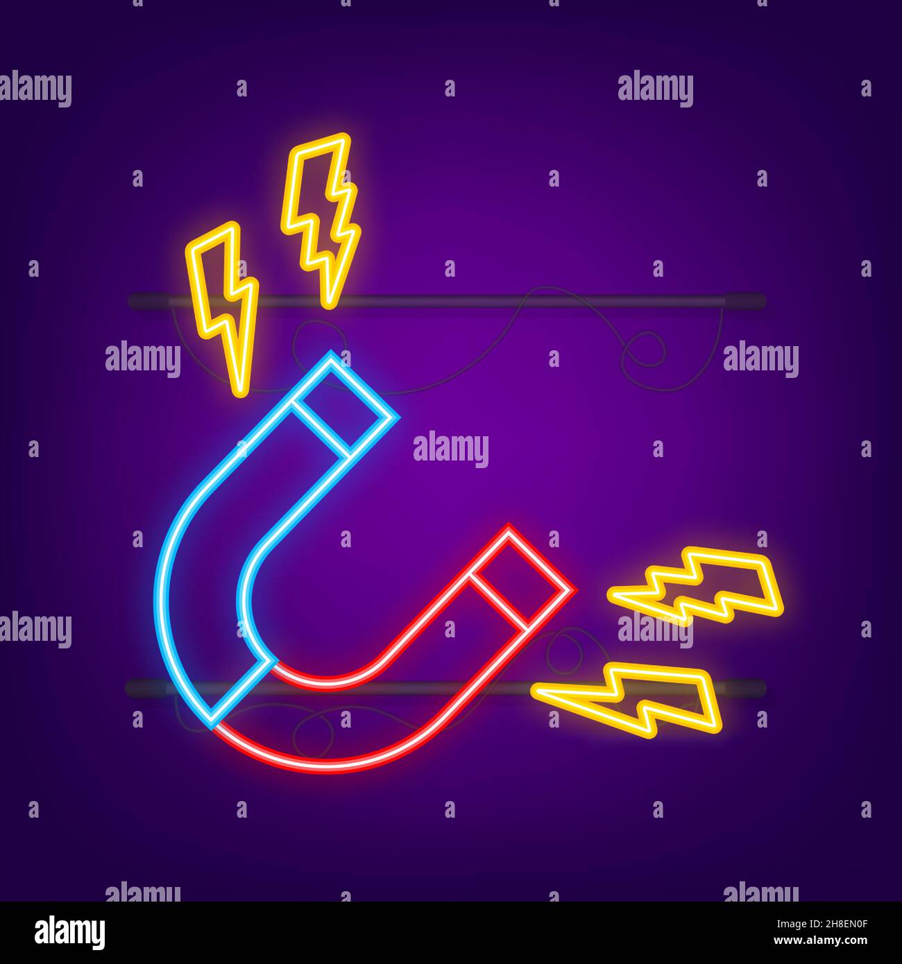 Magnet neon icon. Horseshoe magnet, magnetism. Vector stock ...