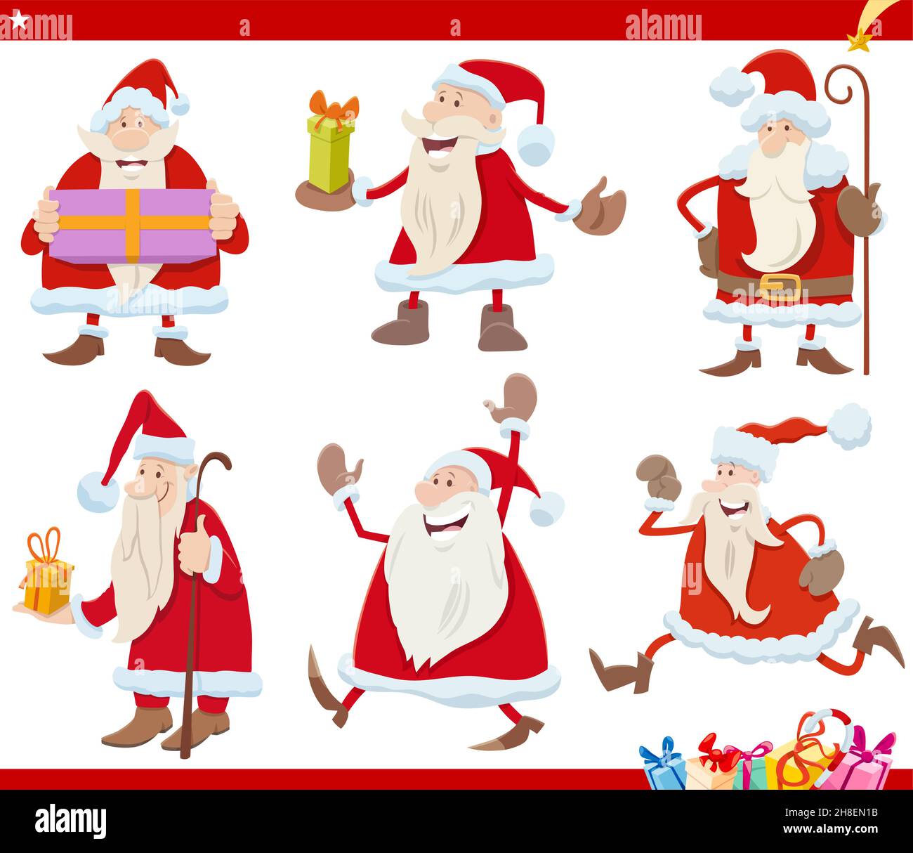 Cartoon illustration of Santa Claus characters on Christmas time clip ...