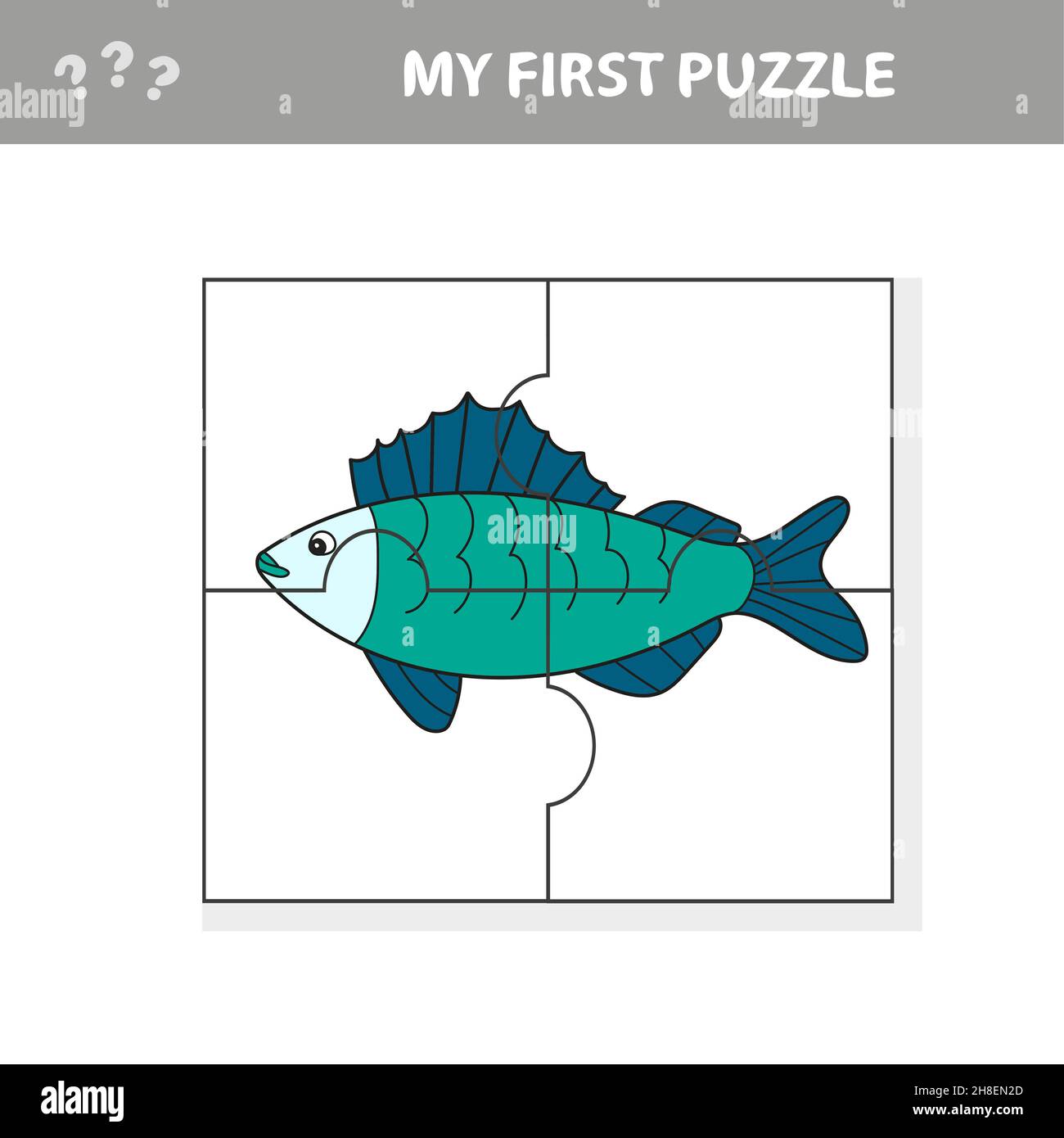 Ruff fish. Jigsaw puzzle. Vector illustration for kids. My first puzzle ...