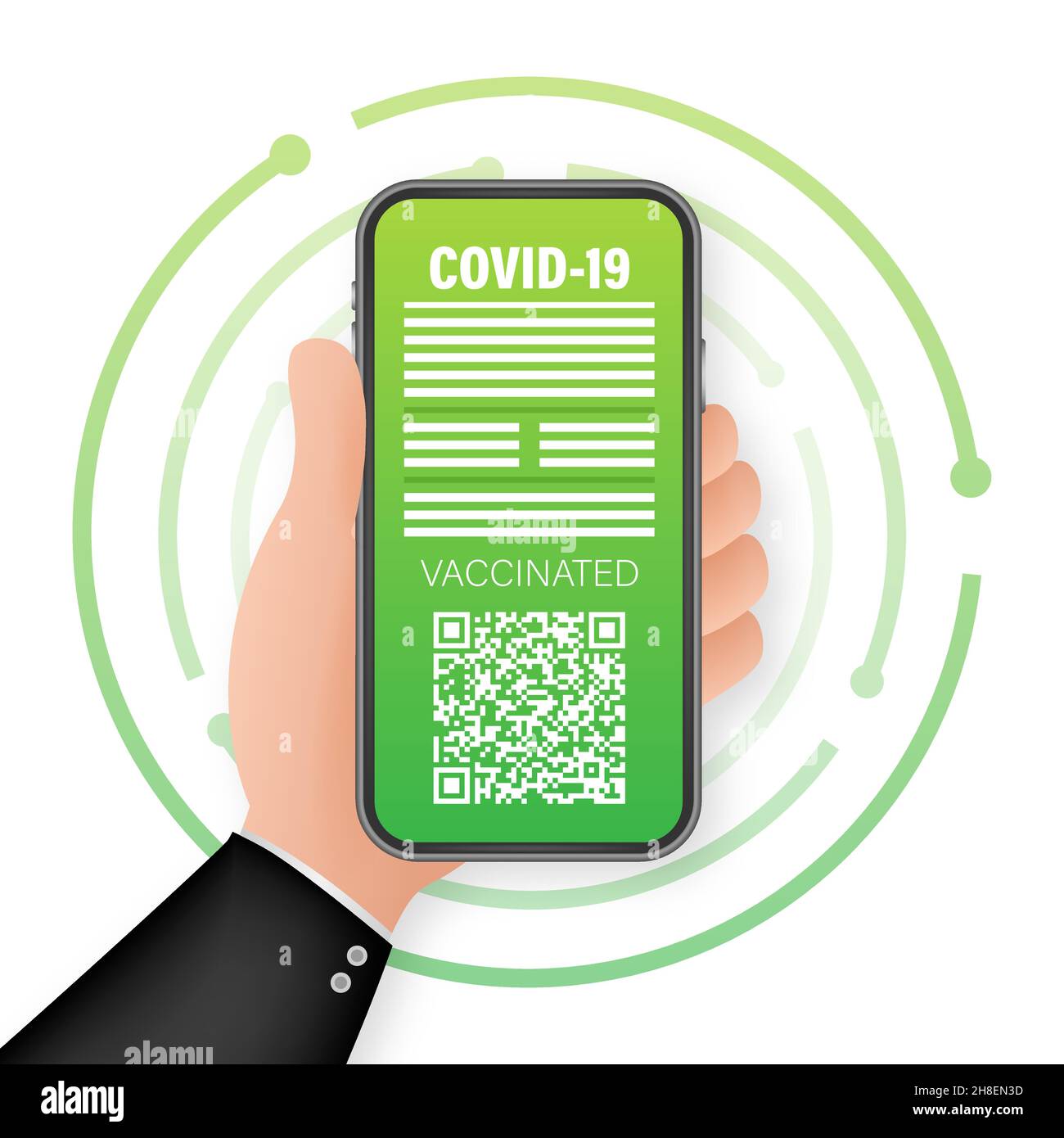 Vaccination digital certificate on smartphone. Phone screen with qr ...