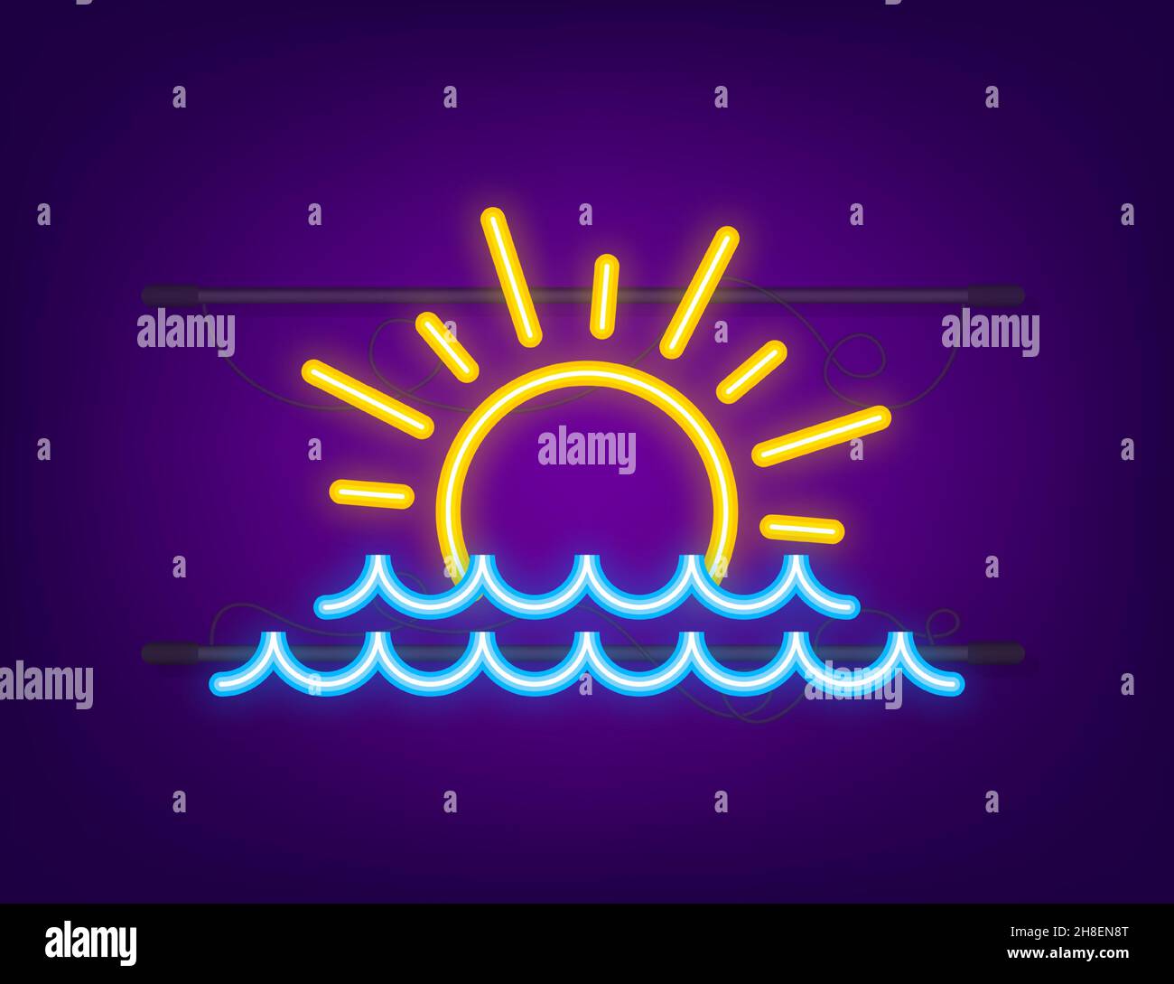 Sun and sea neon sign. Design element. Vector stock illustration Stock ...