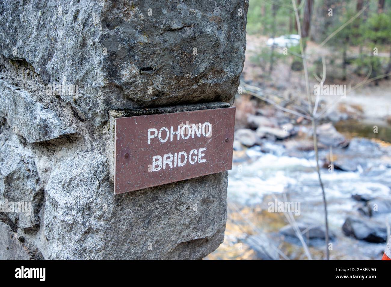 The Pohono Bridge is a stone bridge the crosses over the Merced River ...