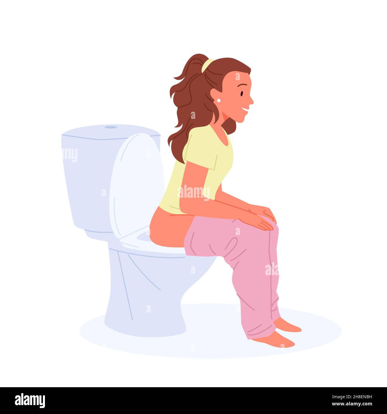 Girl sitting on toilet in correct position, peeing or pooping, female ...
