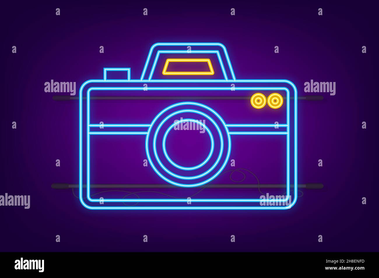 Neon sign of photo camera sign. Photography symbol. Vector stock ...