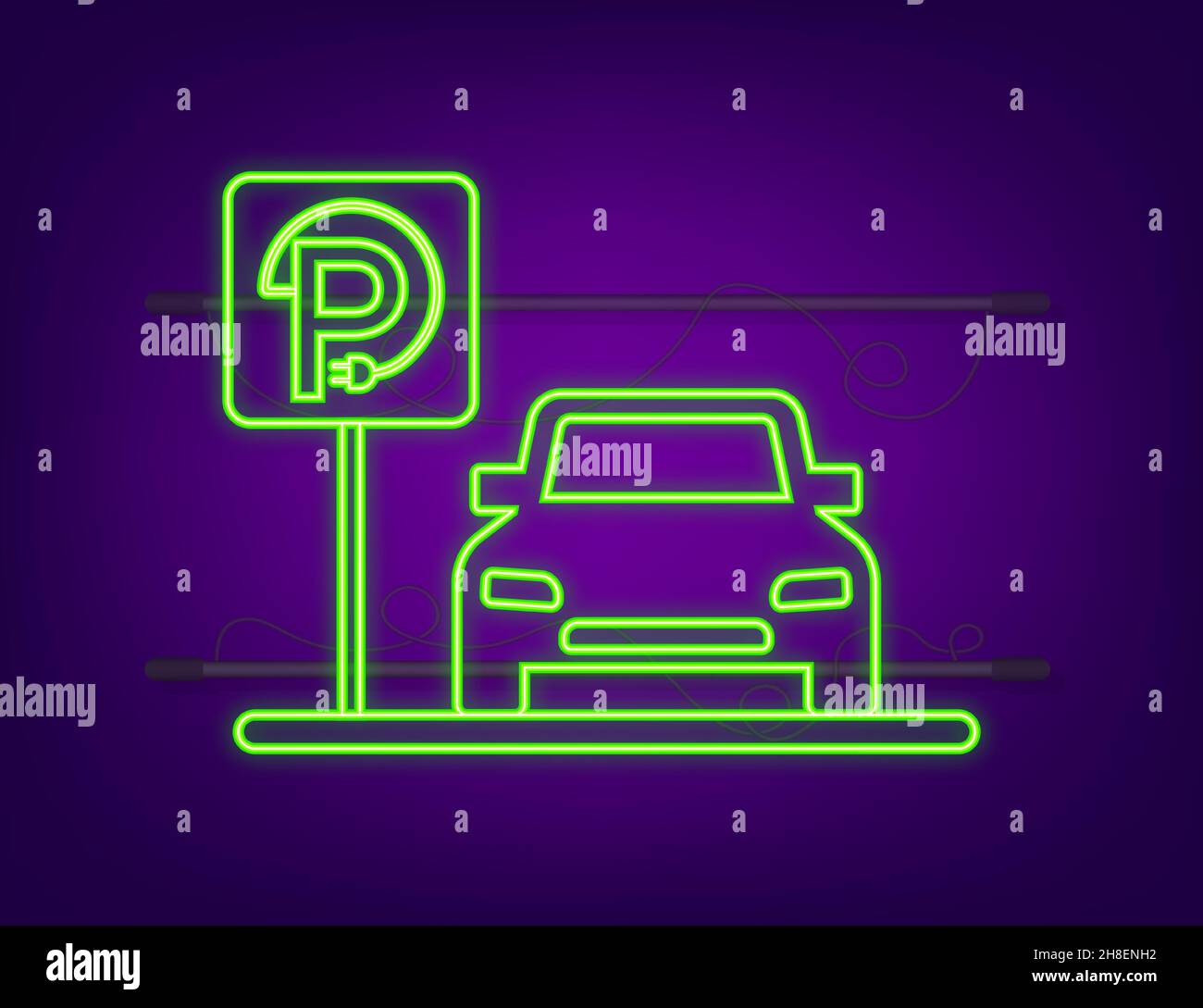 Electric vehicle charging station icon. Ev charge. Electric car. Neon ...
