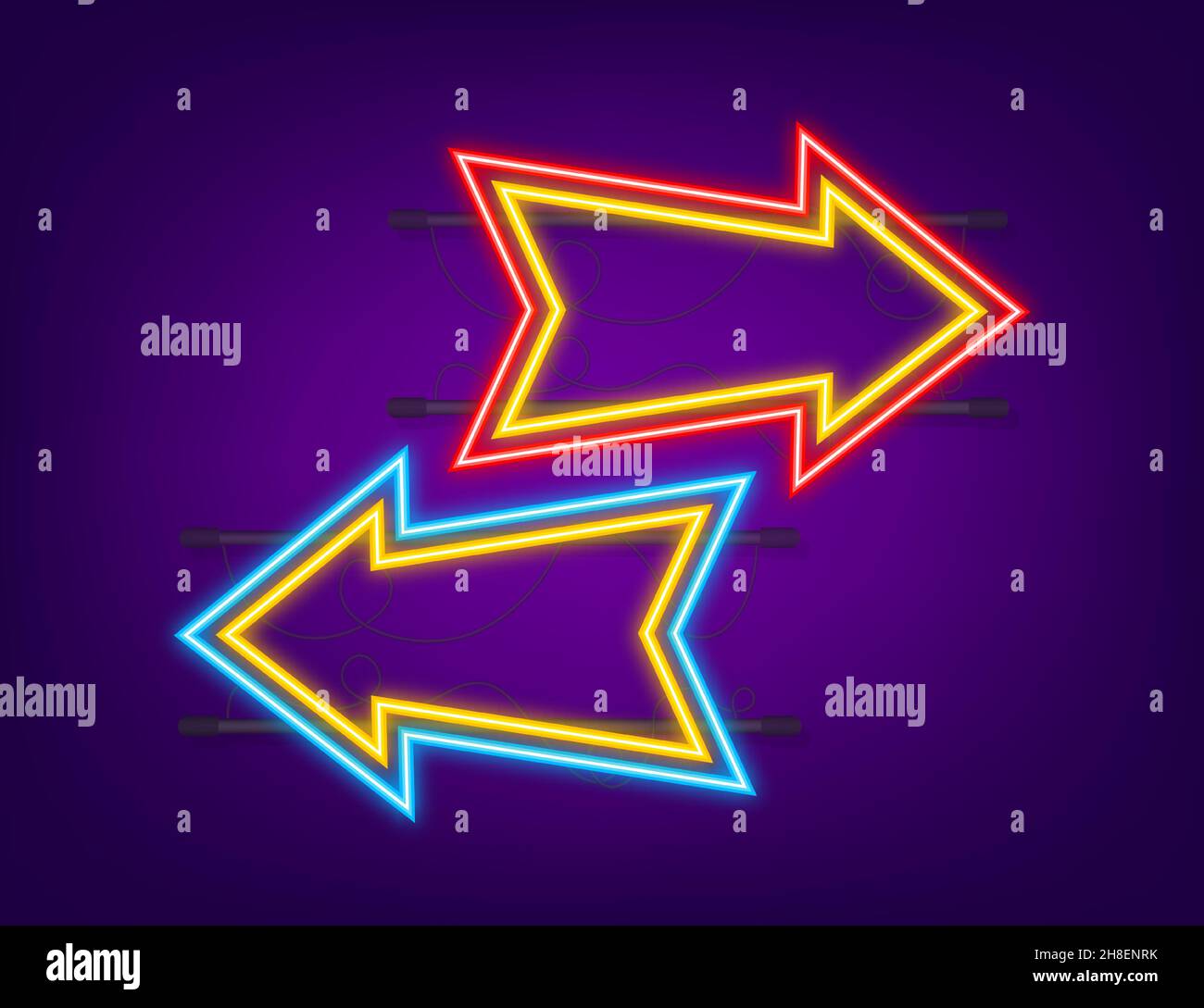 Neon arrow on dark backdrop. Vector white light. Graphic color ...