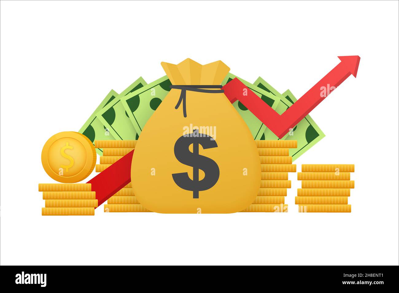 Profit money or budget. Cash and rising graph arrow up, concept of ...