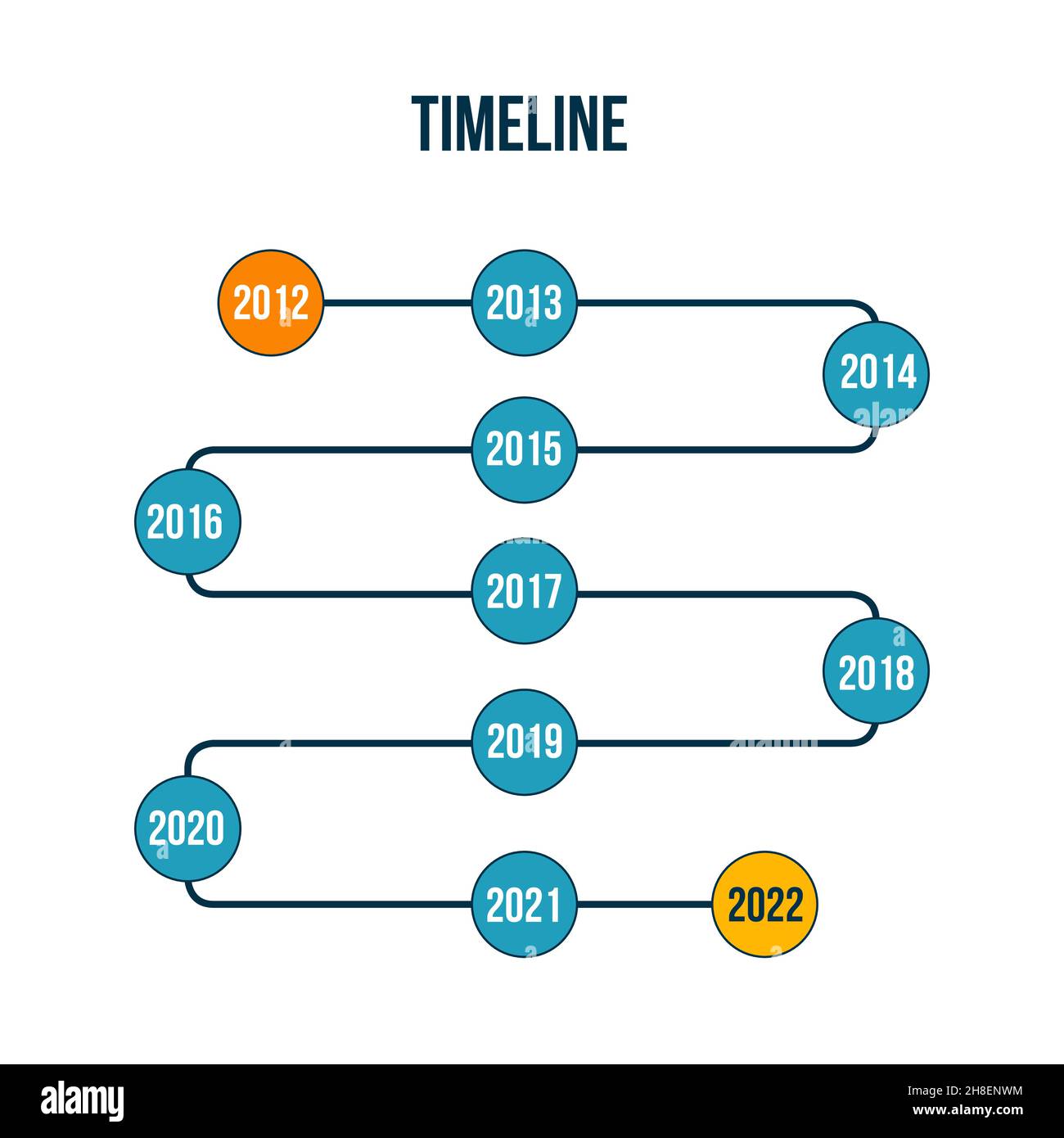 Vertical zigzag timeline, year indication. Concept of yearly schedule or timetable. Creative ...