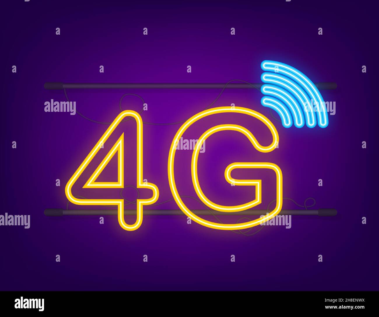 4G neon symbol set isolated on background, mobile communication ...