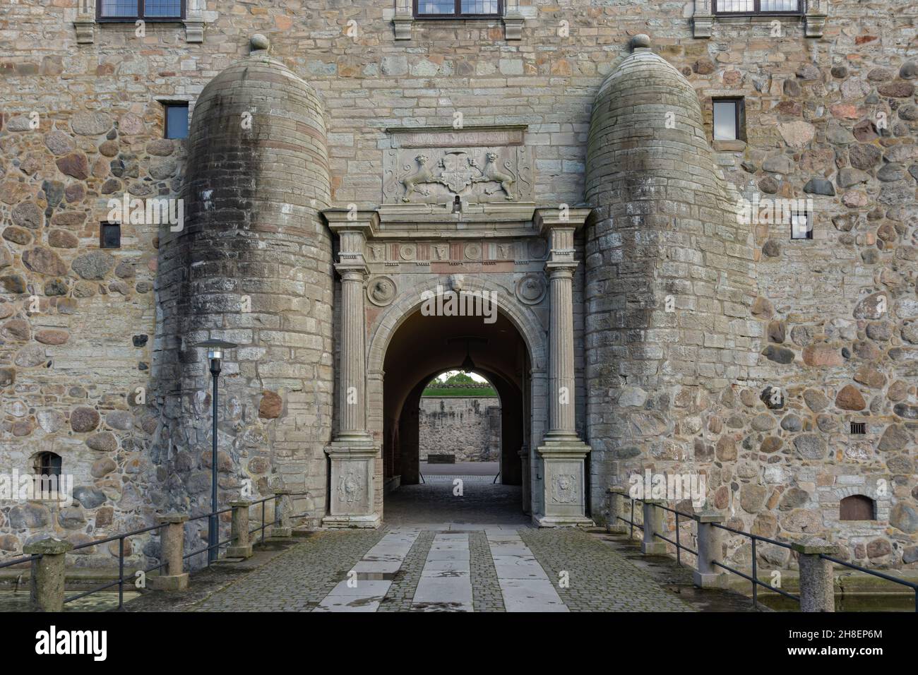 Vadstena, Sweden - May 23, 2021: Entrance over the bridge of famous ...
