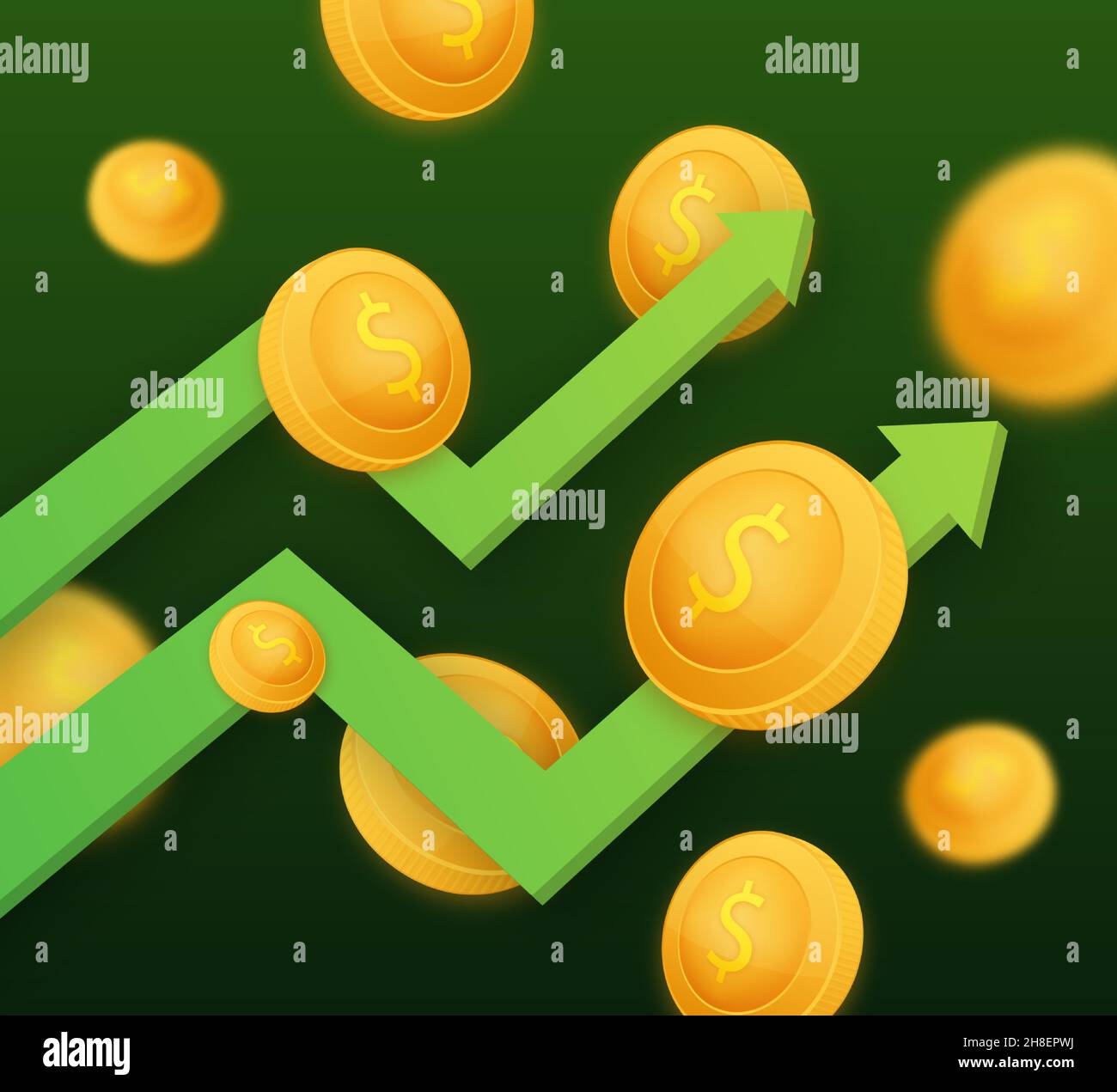 Profit money or budget. Cash and rising graph arrow up, concept of ...