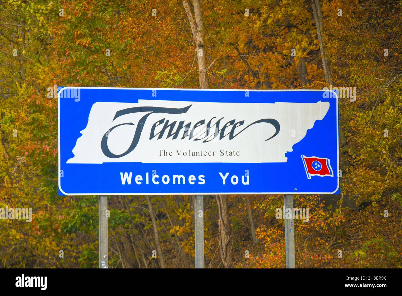 Metal "Welcome to Tennessee" sign as entering from North Carolina Stock ...