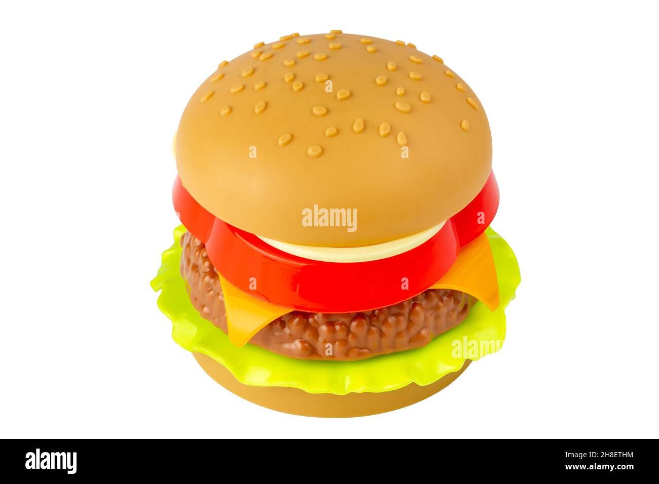 Plastic burger isolated on white background. Plastic cheeseburger. Food ...