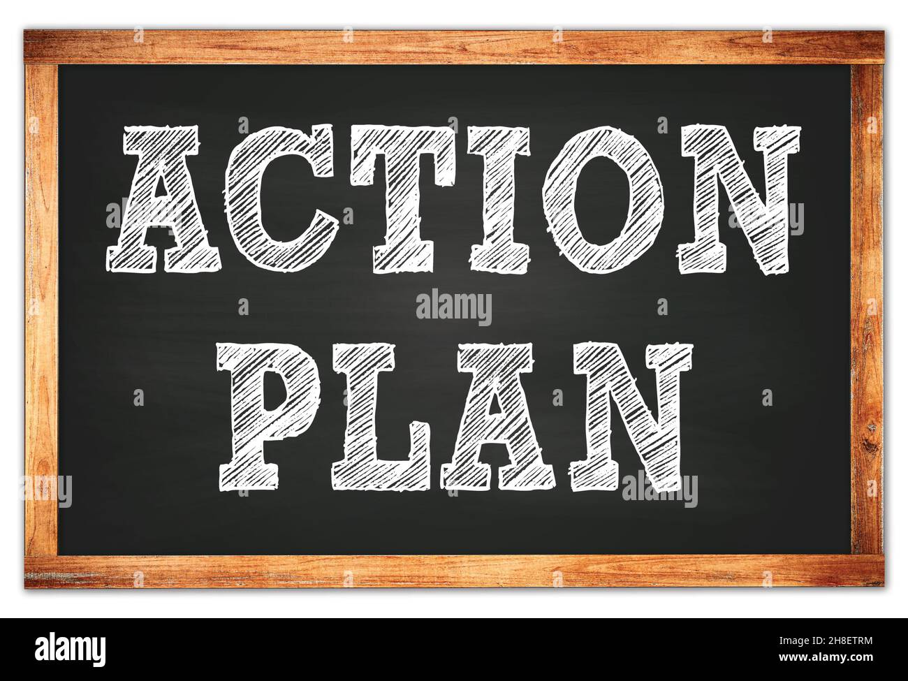 ACTION PLAN written on black wooden frame school blackboard Stock Photo ...