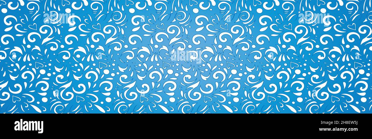 Abstract frosty patterns, panoramic blue and white web pattern ...