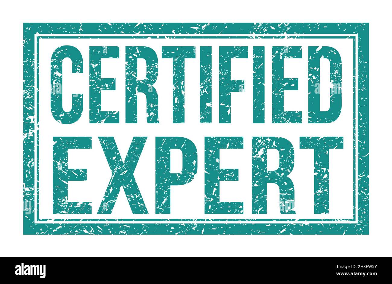 CERTIFIED EXPERT, words written on blue rectangle stamp sign Stock ...