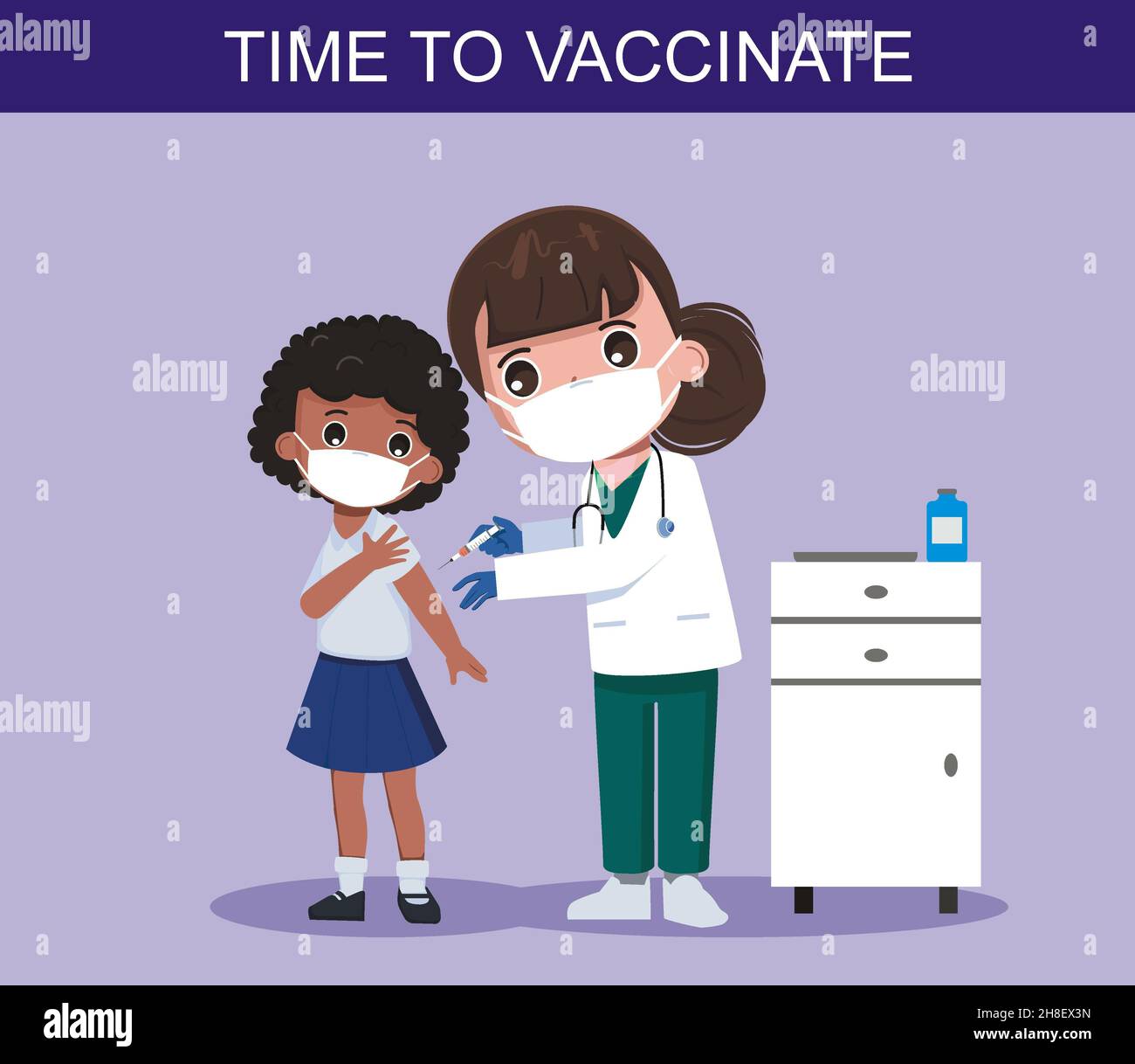 Time to vaccinate illustration of a doctor making injection to a child ...