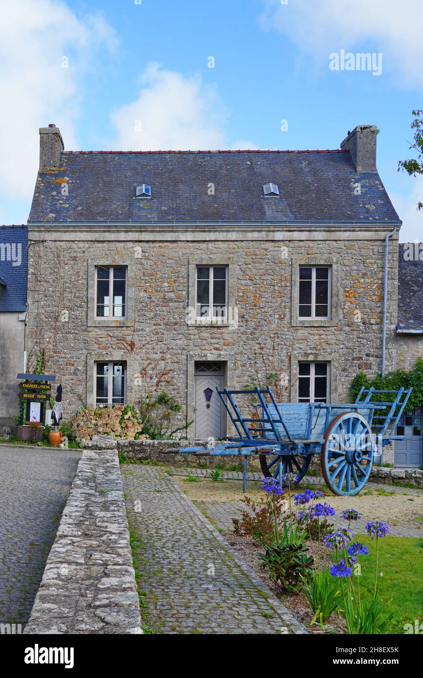 LOCRONAN, FRANCE -13 AUG 2021- View of Locronan, a historic stone ...