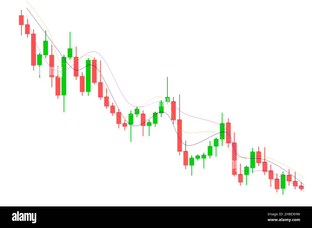Candlestick chart showing downtrend market, concept. 3D rendering ...