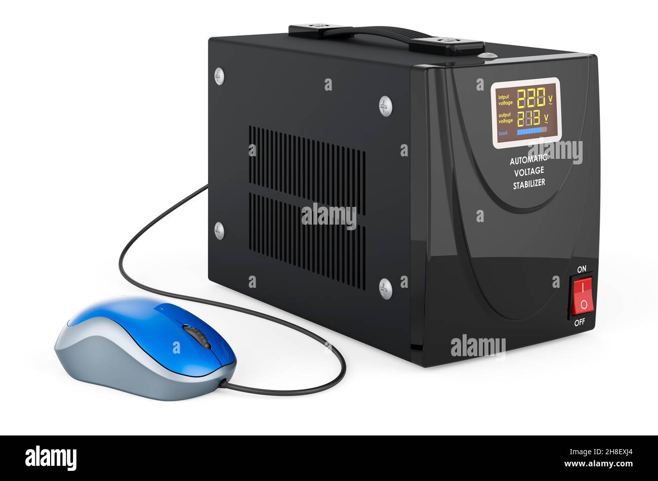 Voltage stabilizer with computer mouse. 3D rendering isolated on white ...
