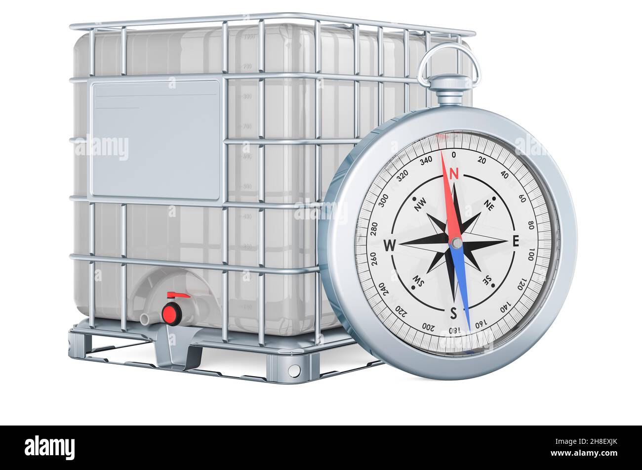 Intermediate bulk container with compass, 3D rendering isolated on ...