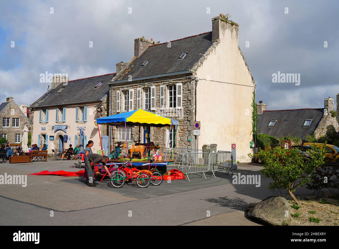 LOCRONAN, FRANCE -13 AUG 2021- View of Locronan, a historic stone ...