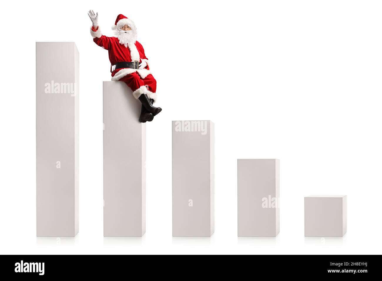 Santa claus sitting on a graph chart and waving at camera isolated on ...