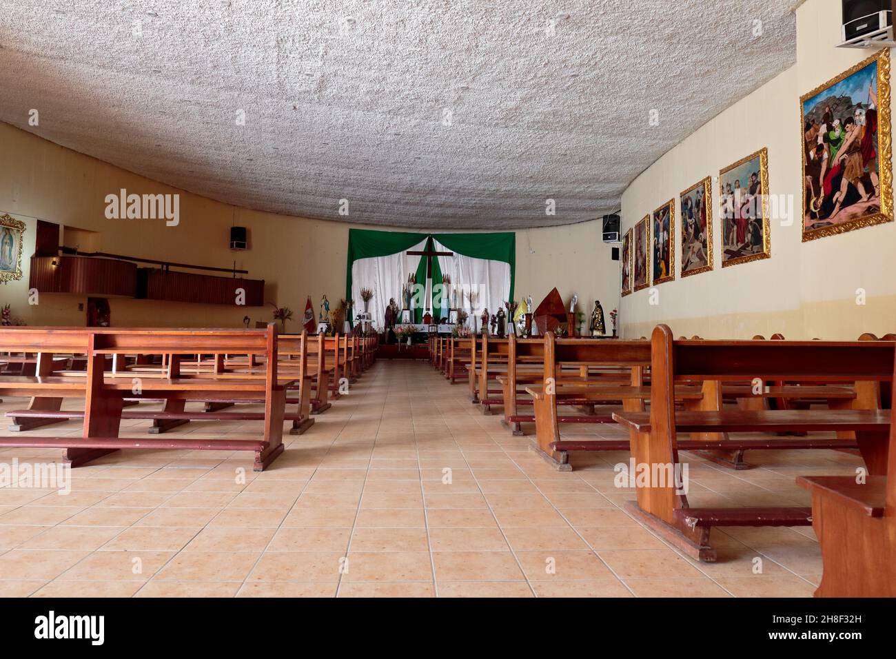 The interior of the main Church of the Lord of Muruhuay in the city of ...