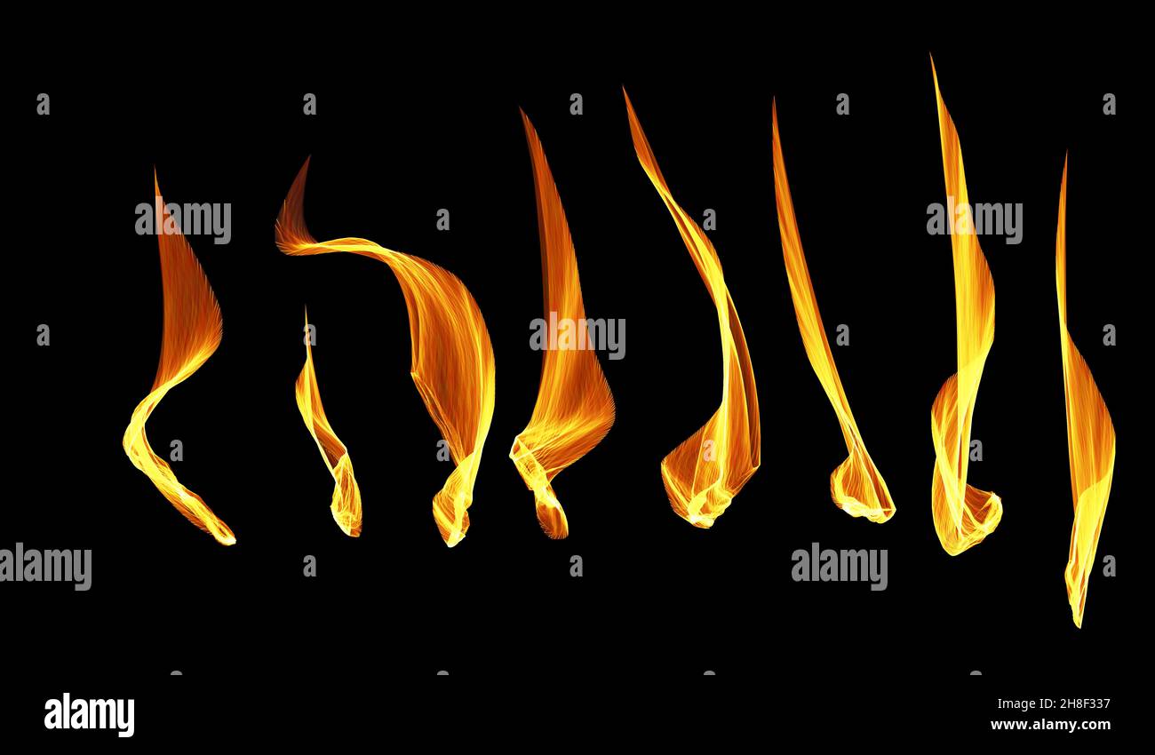 Set of stylized fire flame. Abstract glowing lines. Fire flames ...
