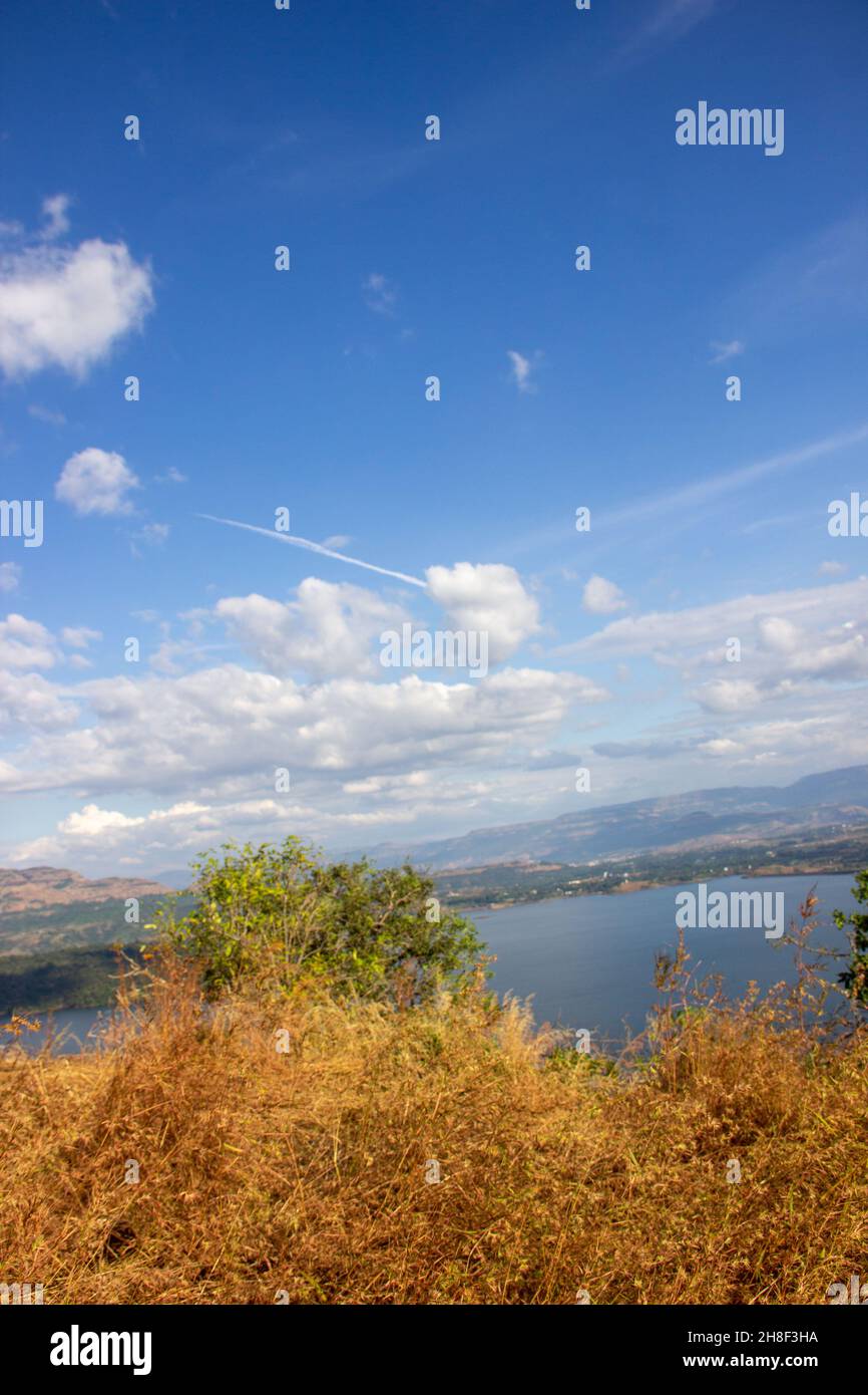 Vertical view of the Irshalgad Fort. Panvel city, Mumbai, Maharashtra ...