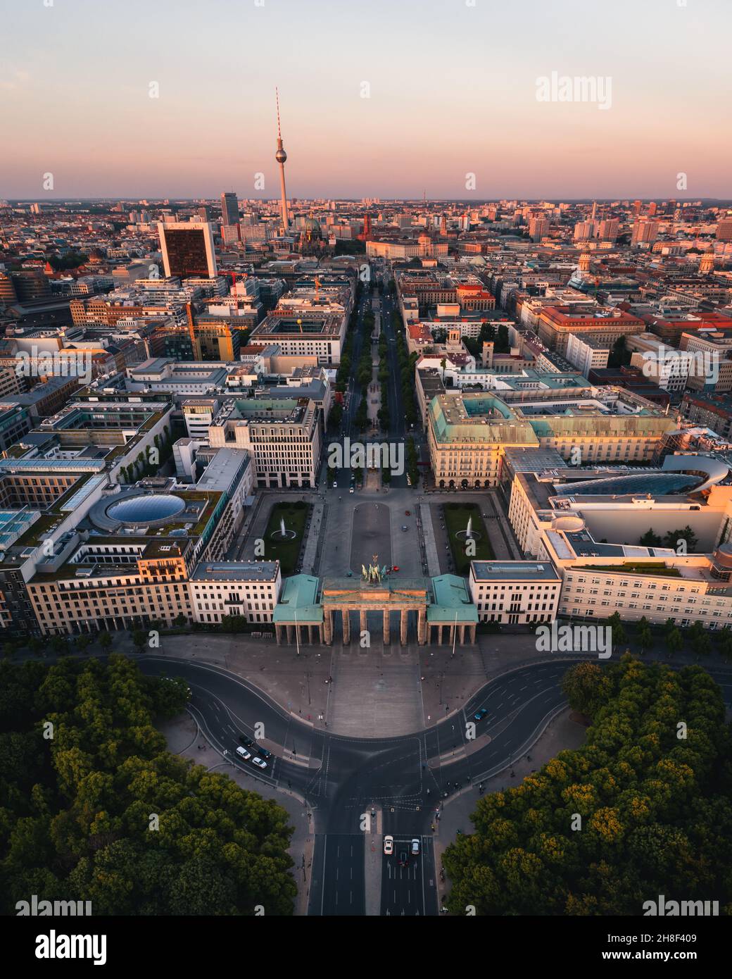 Aerial shot of the Brandenburg Gate during the sunset in Germany Stock ...