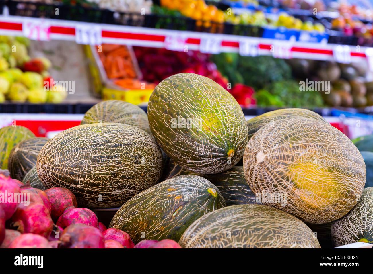 Fresh melons in supermarket Stock Photo - Alamy