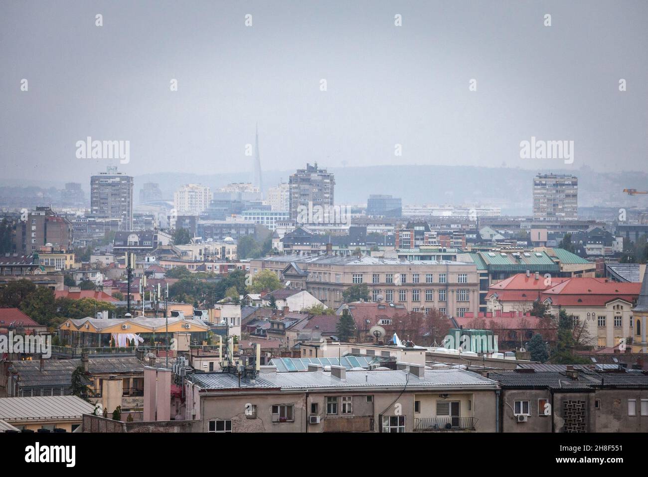Picture of a skyline of Novi Beograd, Serbia, with a Zemun district in ...