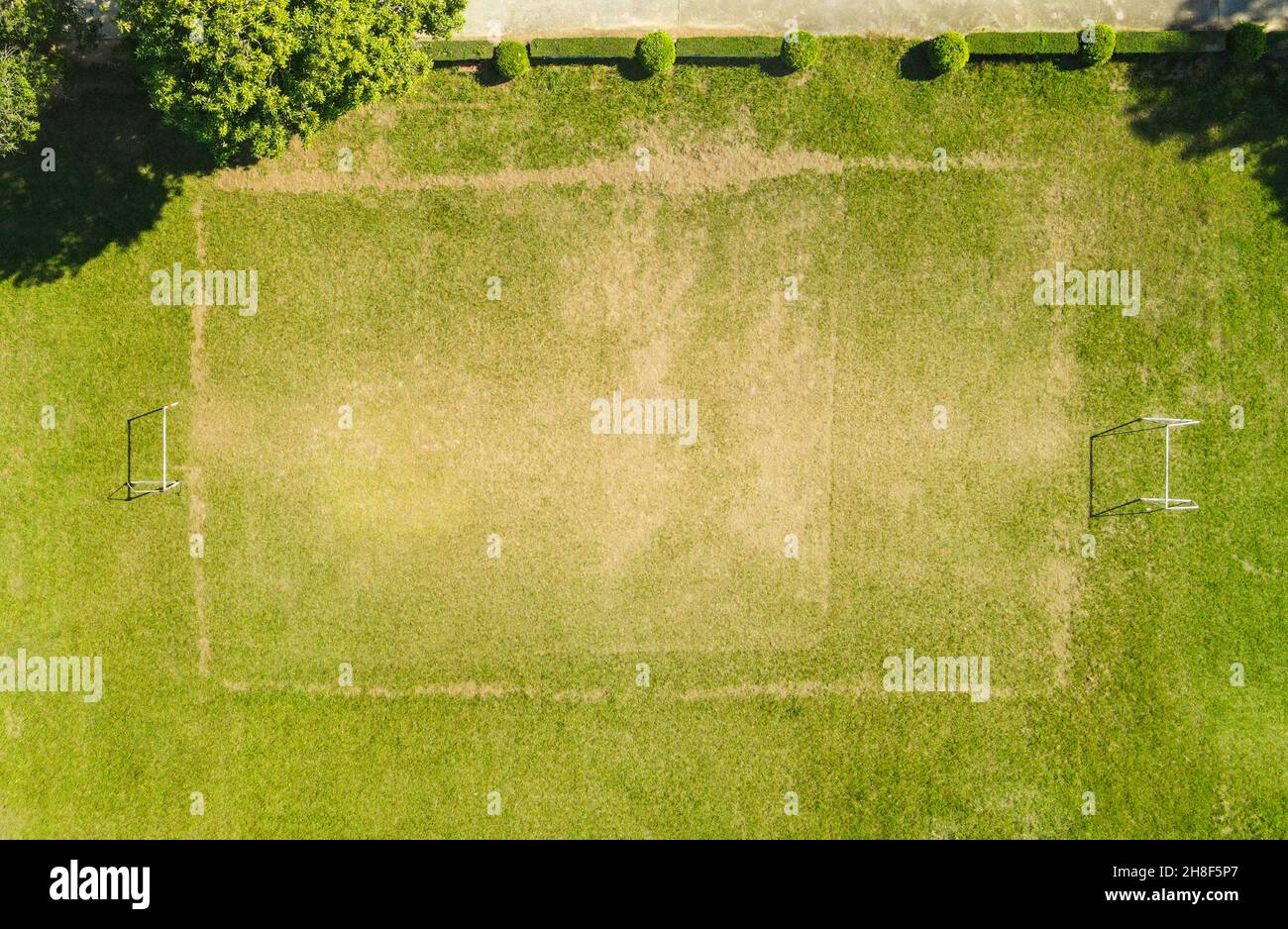Aerial view field nature green soccer field background, top view ...