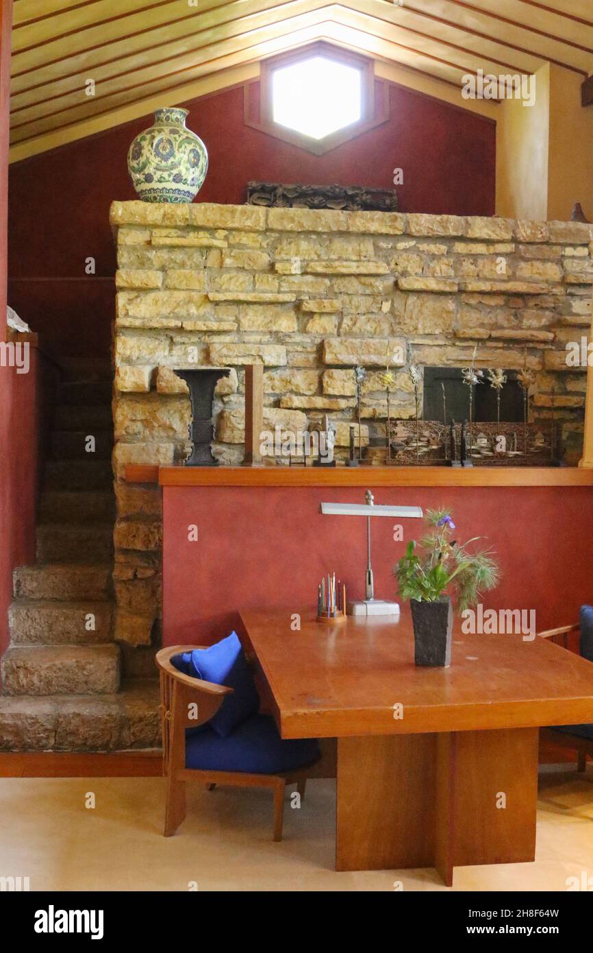 Taliesin house interior. Office and conference room. Architecture and ...