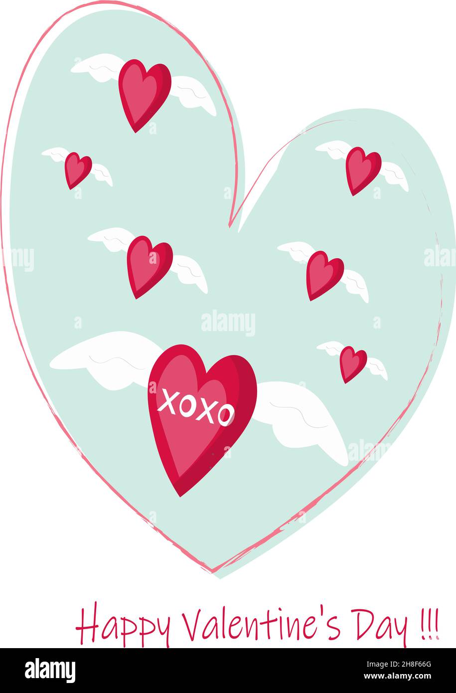 Card template with flying hearts and wings. Valentines Day Stock Vector ...