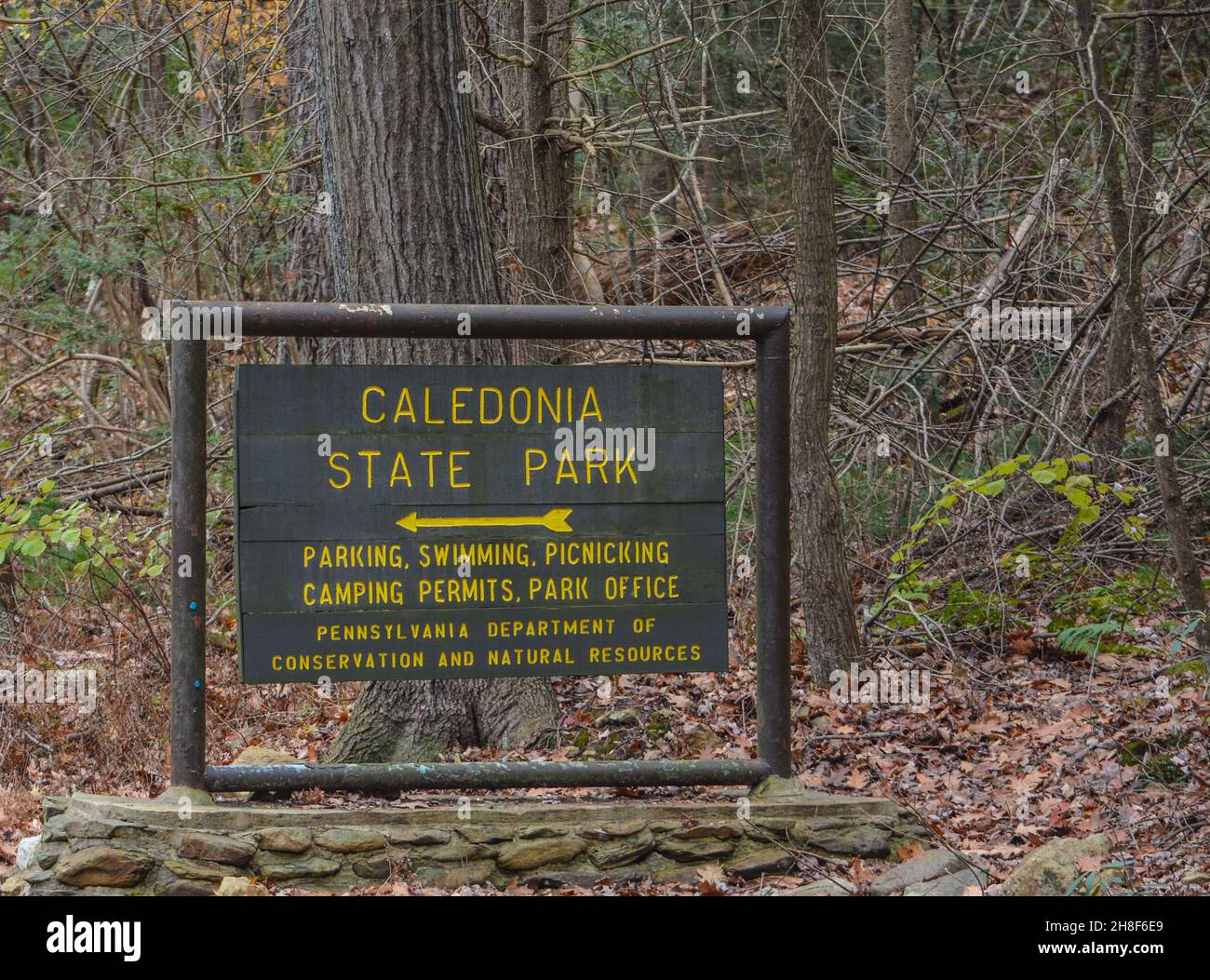 The Caledonia State Park Sign in the Michaux State Forest, Franklin ...