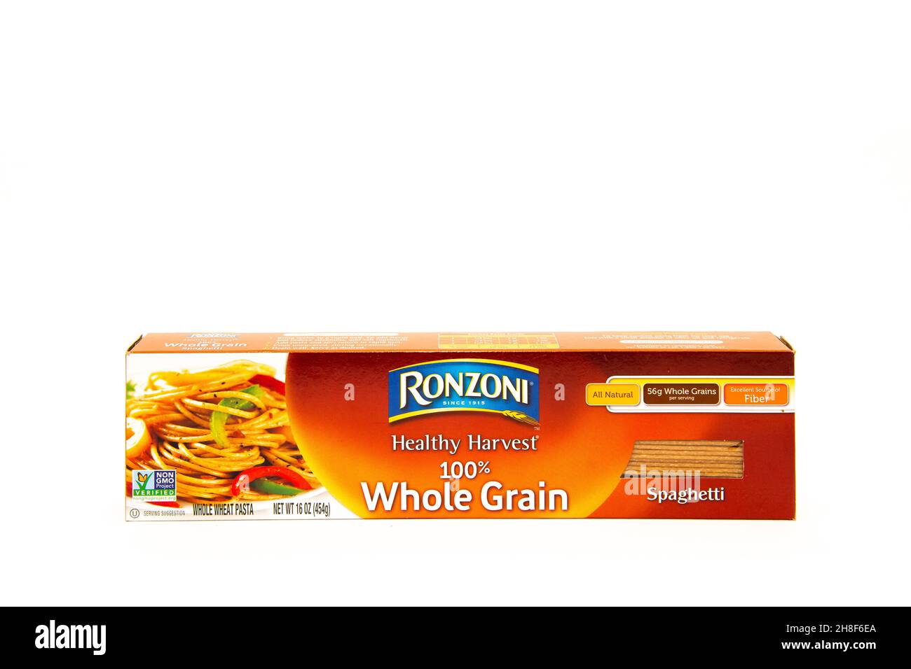 A one pound box of Ronzoni healthy harvest whole grain spaghetti Stock ...