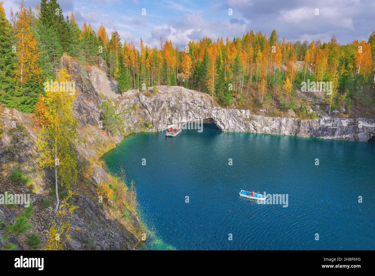 Lake in the deep marble canyon. Ruskeala Mountain Park. Republic of ...