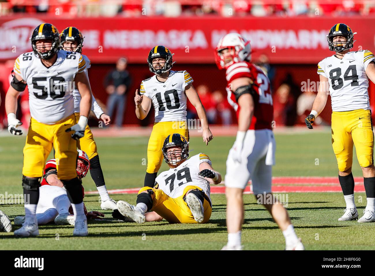 Lincoln, NE. U.S. 26th Nov, 2021. Iowa Hawkeyes place kicker Caleb ...