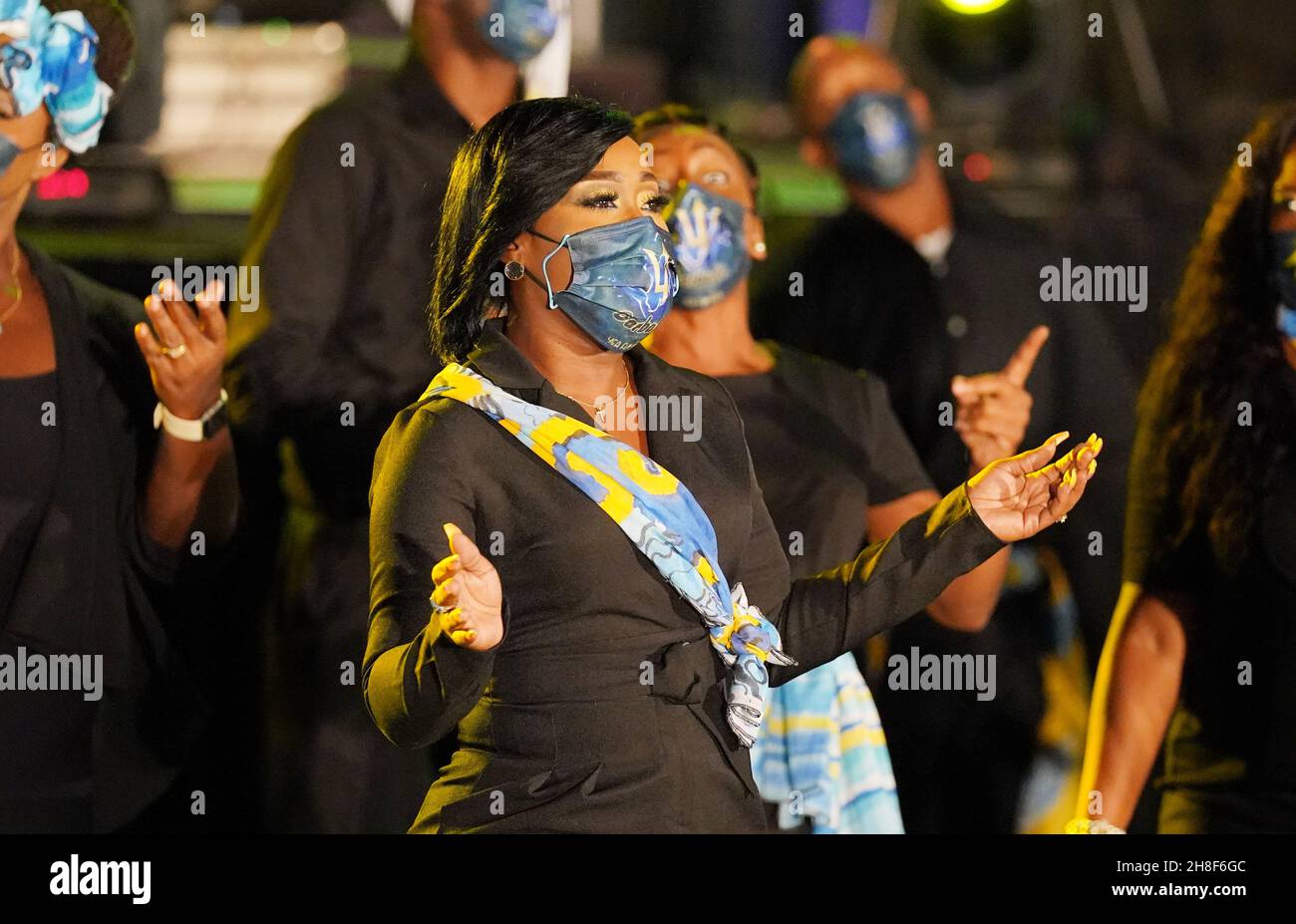 Dancers perform in Heroes Square in Bridgetown, Barbados, before the ...