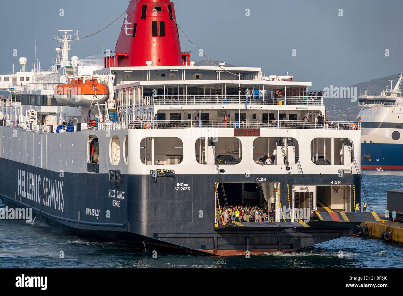 passengers ready to disembark from a ferry boat in Piraeus, Greece ...