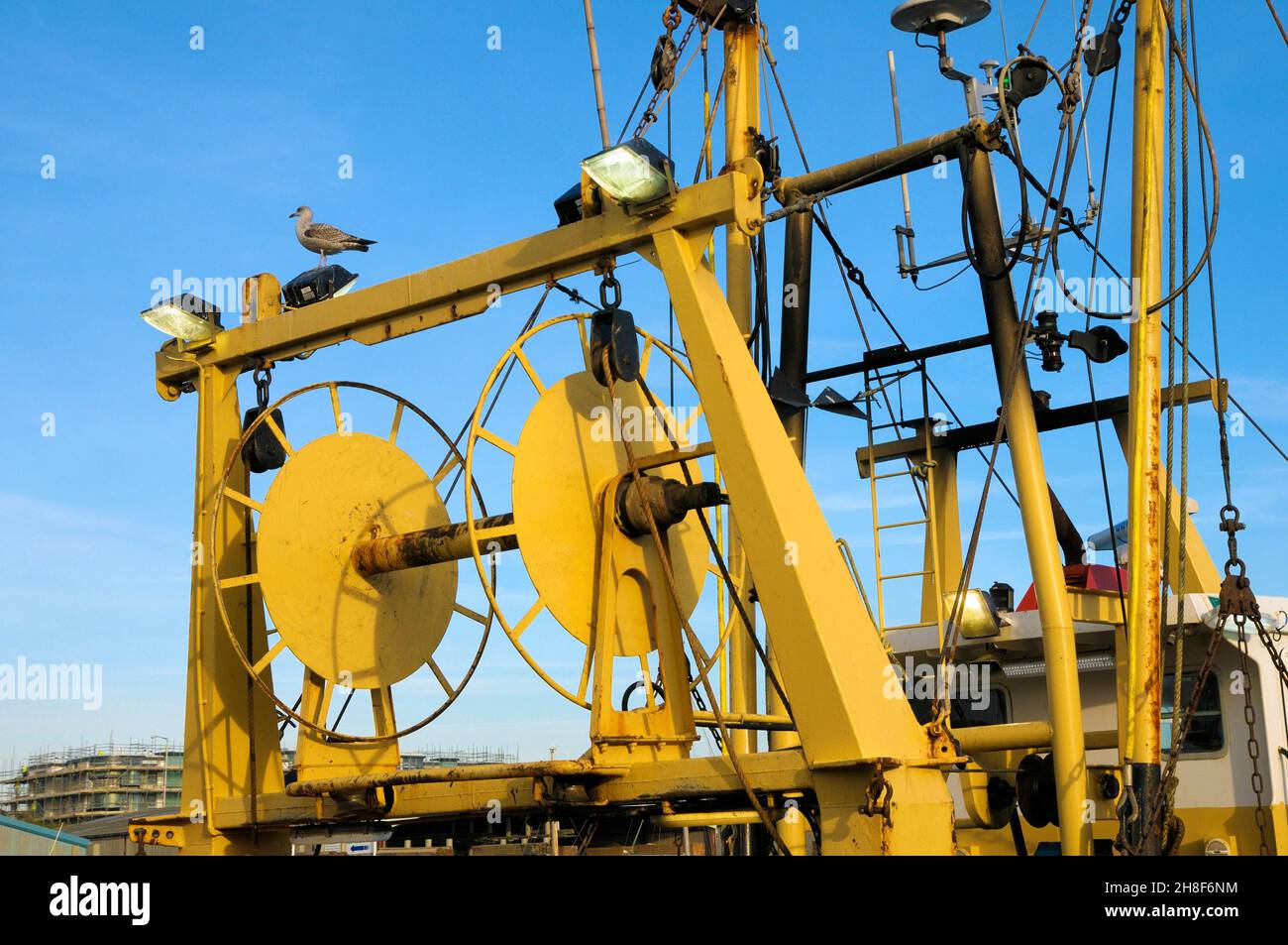 Commercial fishing trawler winch and rigging Stock Photo - Alamy
