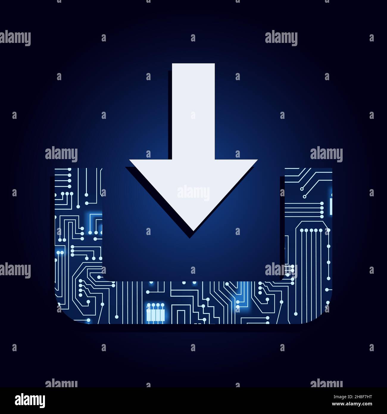 Download icon with electronic circuit. Blue and gradient background ...