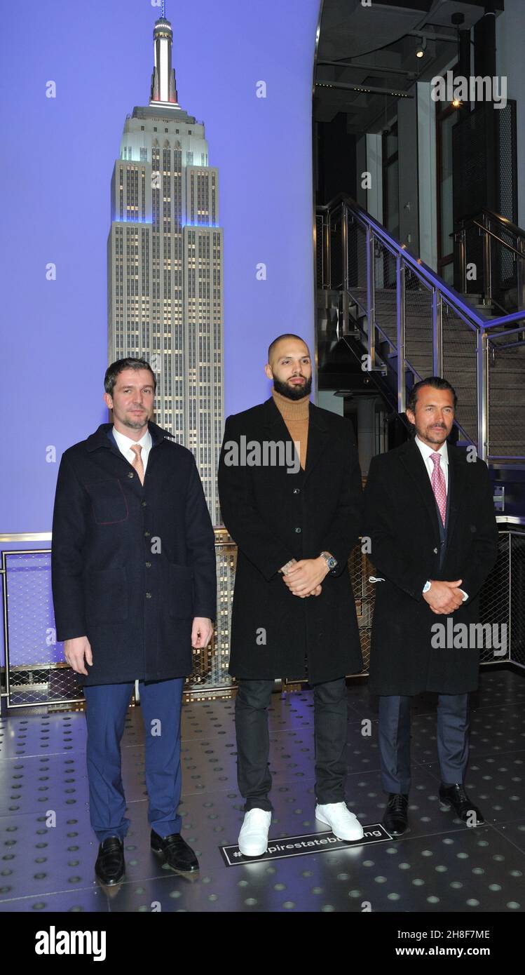 L-R: Jérémie Robert, Evan Fournier and William Abadie attend the ...